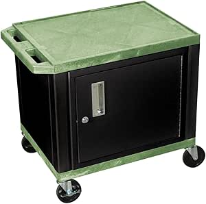 H.Wilson Green 26" Tuffy AV Cart - 2 Shelves w/ Cabinet Black Legs - No ...