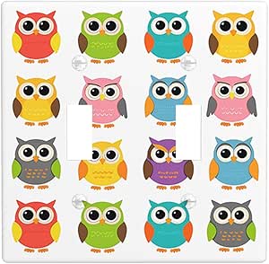 Moslion Colorful Owls Double Toggle Light Switch Plate Animal Birds ...