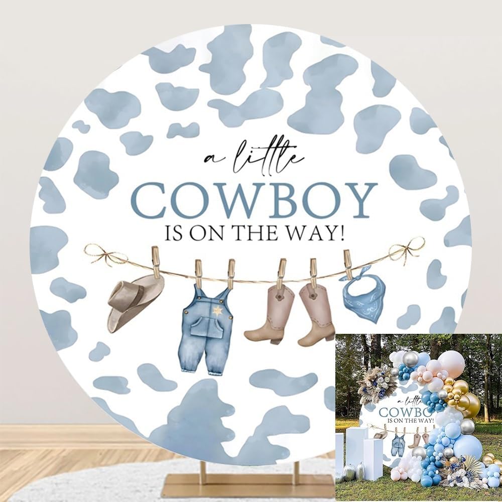 Amazon.com : TTQYFNM 5x5ft Cowboy Baby Shower Round Backdrop Cover A ...