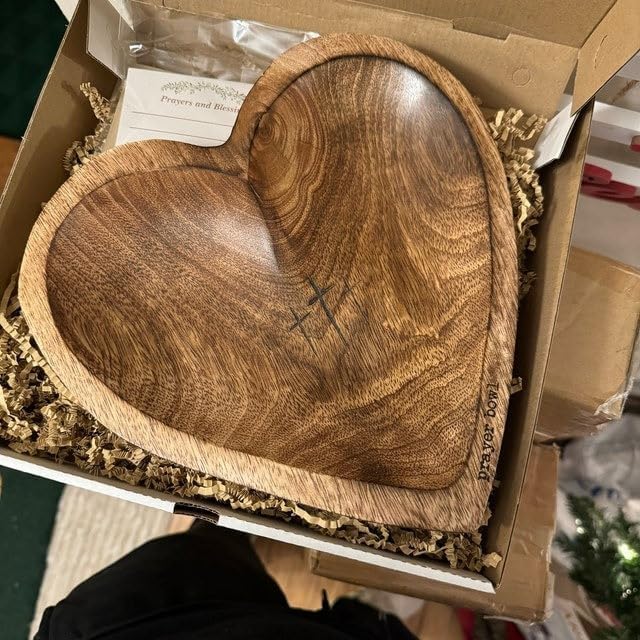 Amazon.com: Handcrafted Heart Wooden Prayer Bowl with Cards - Religious ...