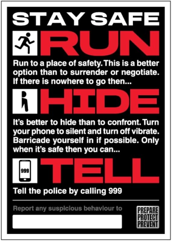 Bleedsave Run, Hide, Tell Poster - Stay Safe 420 x 594 mm (A2 ...