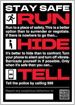 Bleedsave Run, Hide, Tell Poster - Stay Safe 420 x 594 mm (A2 ...