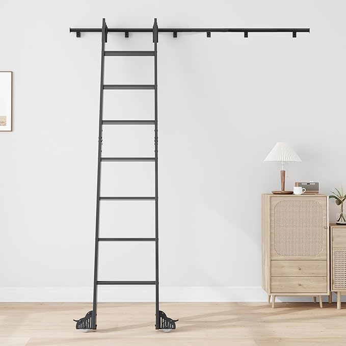 Fredbeck 7FT Rolling Black Library Step Ladder 84" with 8FT ...