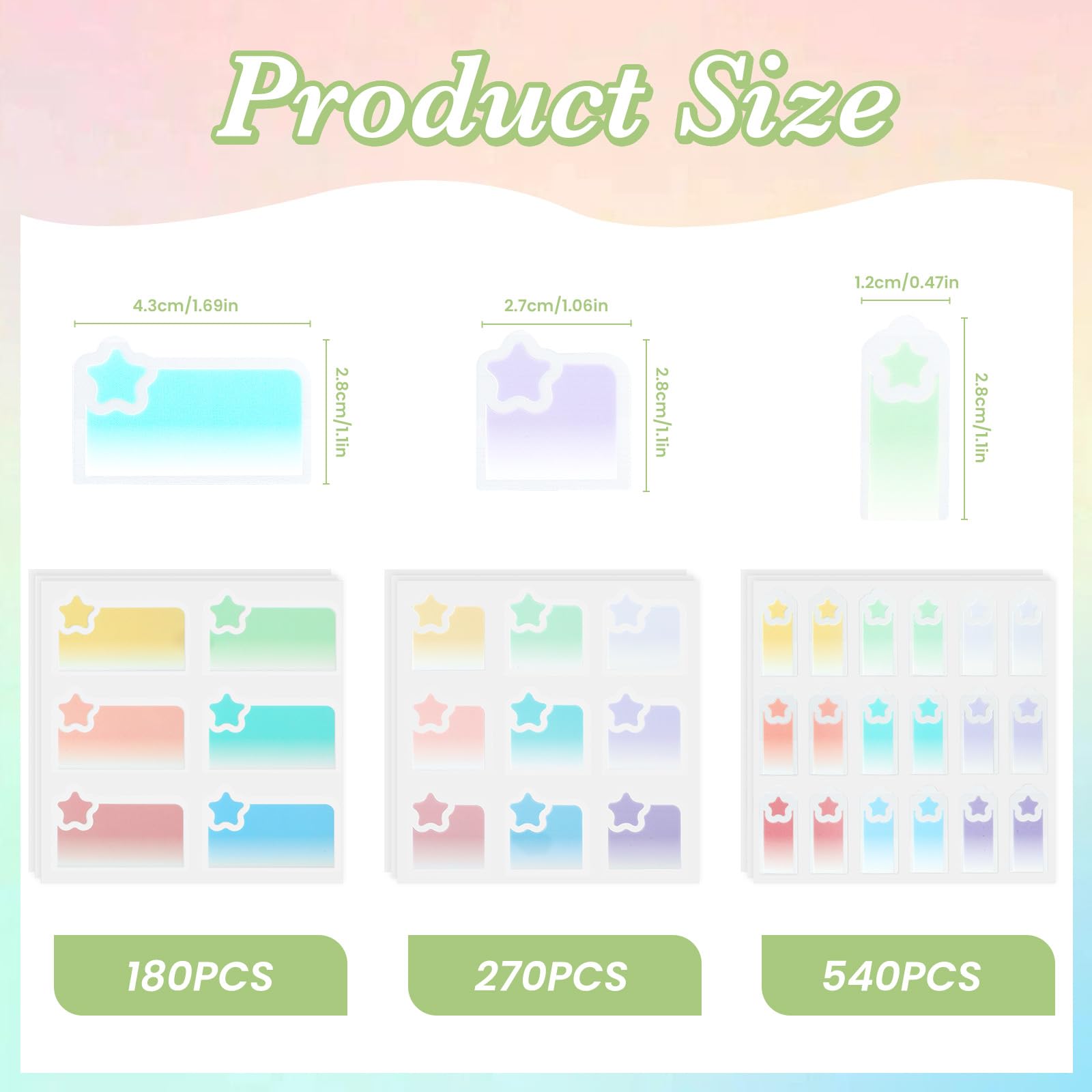Snapklik.com : 990 Pieces Book Sticky Index Tabs, Transparent Gradient ...