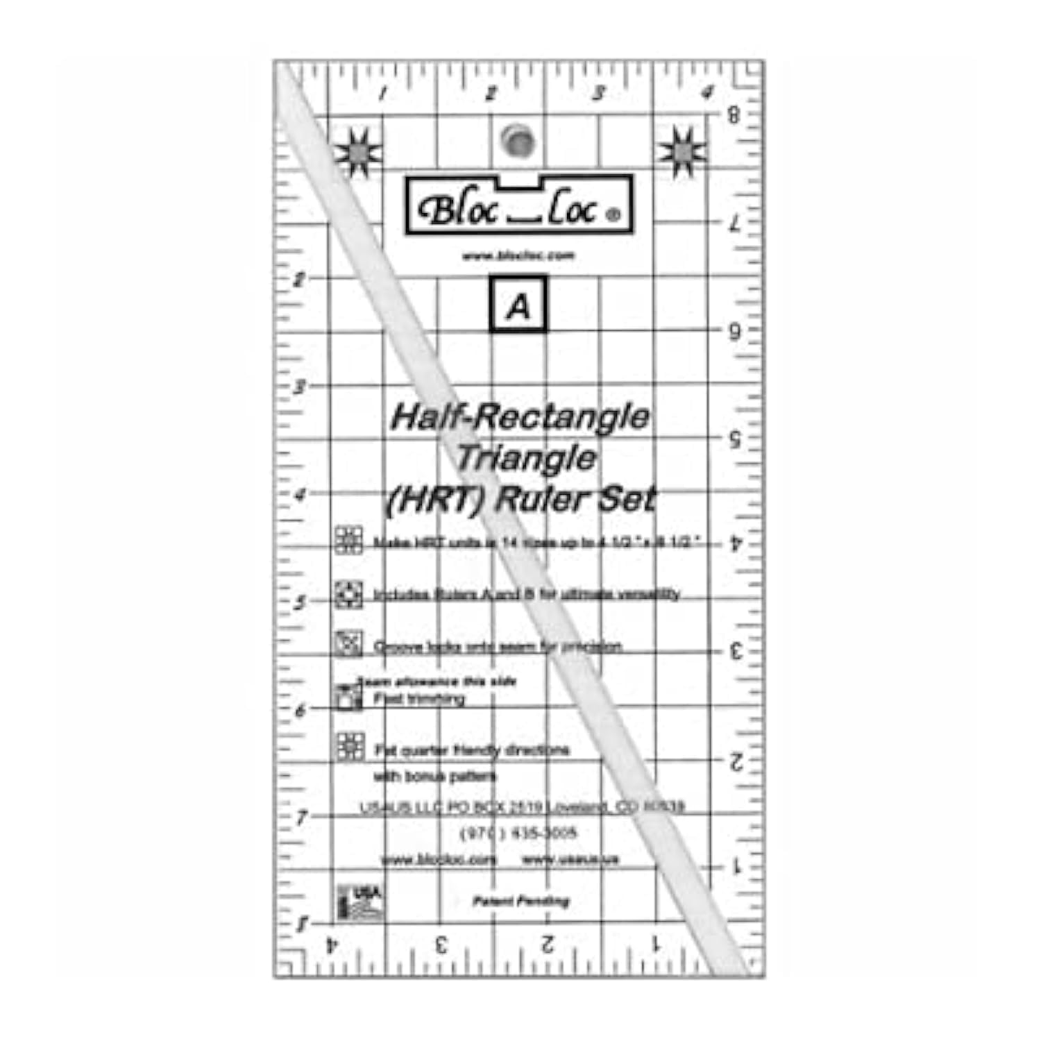 Amazon.com: Bloc Loc~Half Rectangle Triangle Large 2-1 Acrylic Ruler