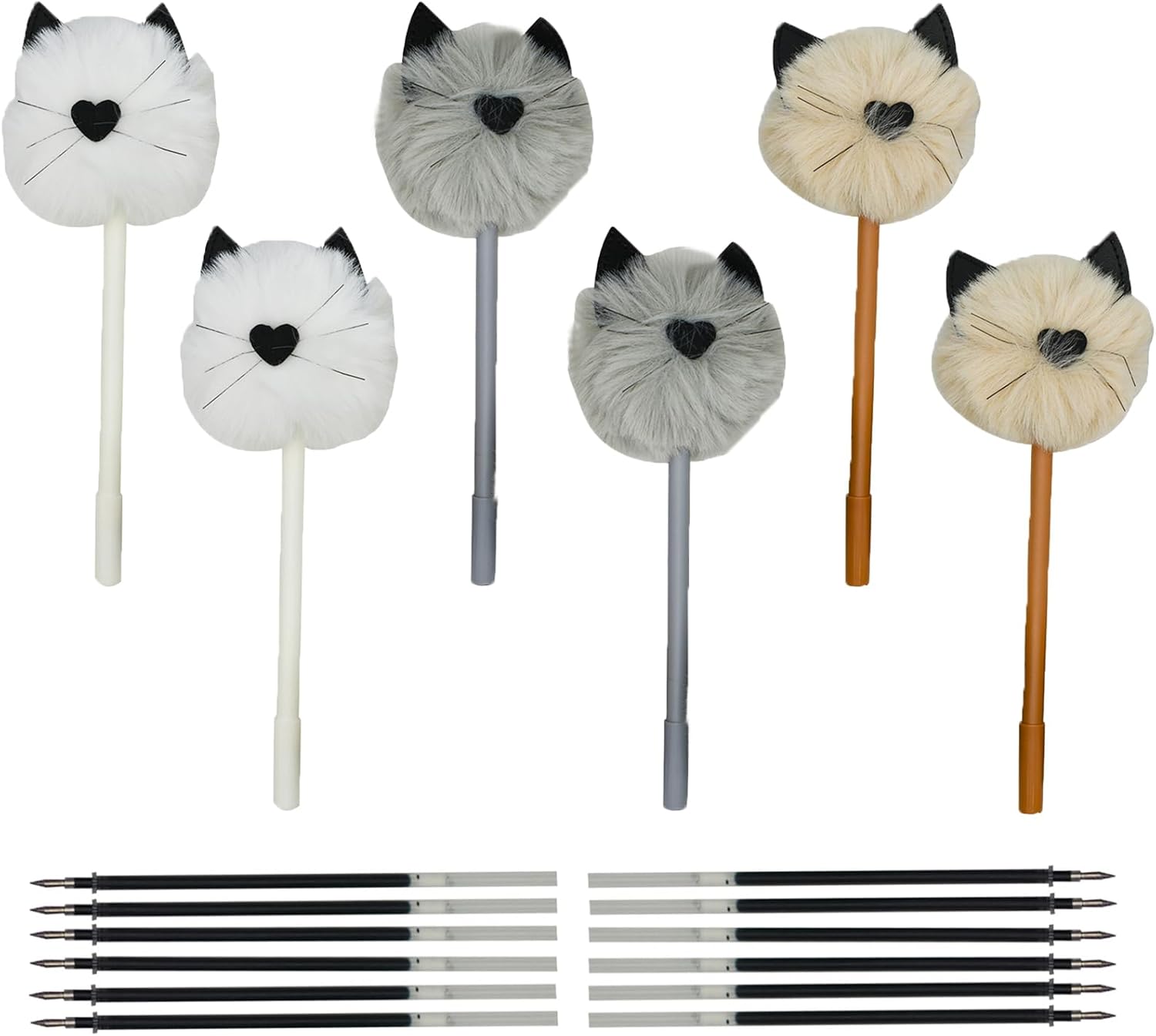 Amazon.com: Maydahui 6 PCS Plush Cat Pom Pom Pen Fluffy Fur Kitty ...