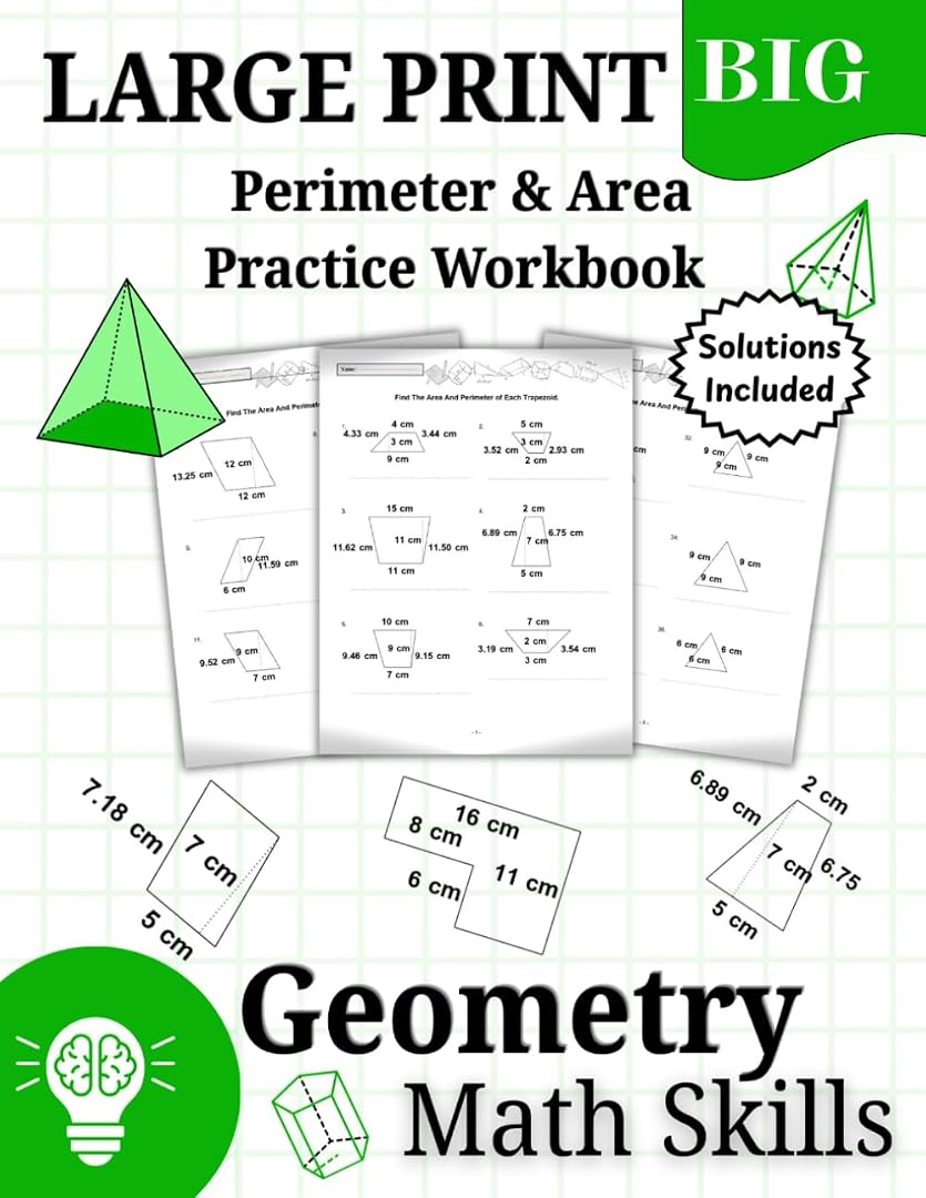 Perimeter And Area Workbook Large Print Math Elementary Geometry ...