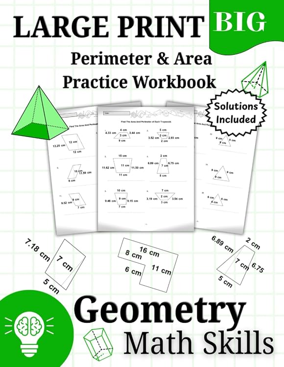 Perimeter And Area Workbook Large Print Math Elementary Geometry ...