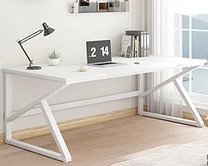 Amazon.com: IBF Large White Desk, Wooden and Metal 70 Inch Computer ...