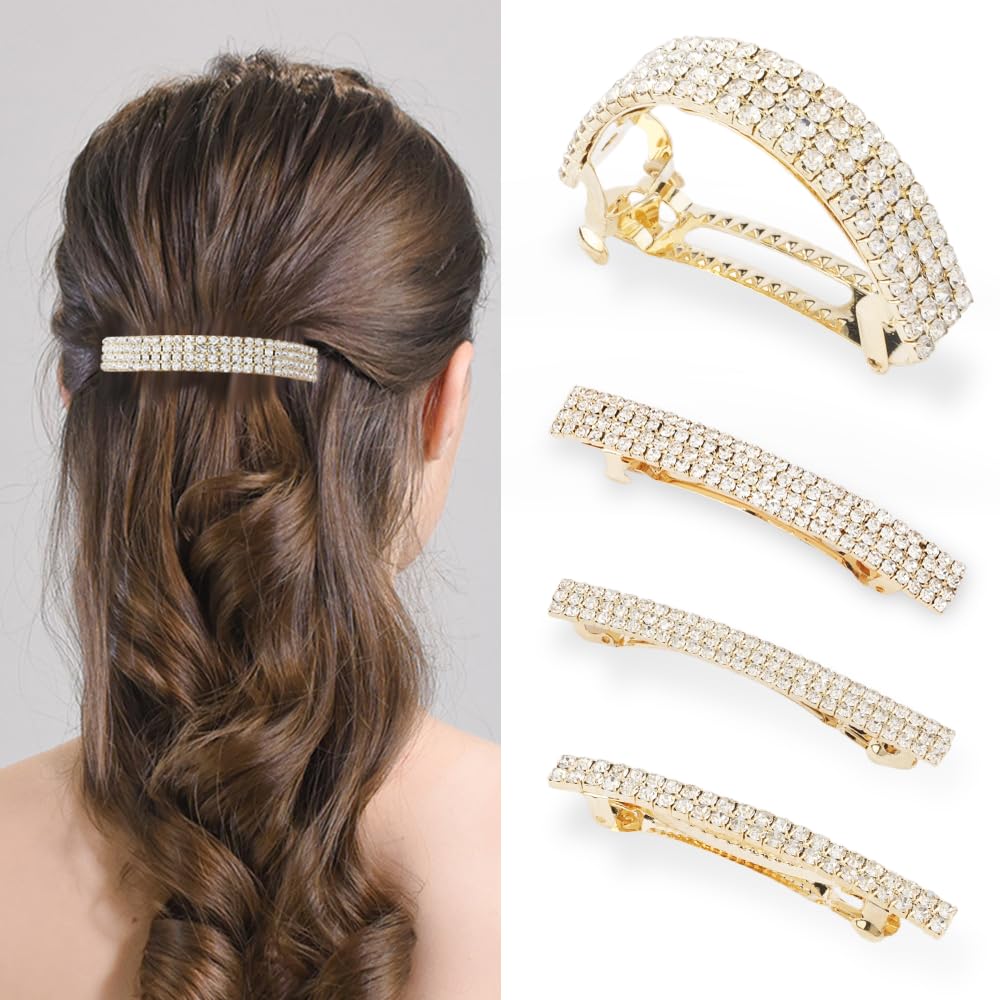 Amazon.com : Ahoney 4 Pieces Rhinestone Hair Clips Small Barrettes for ...