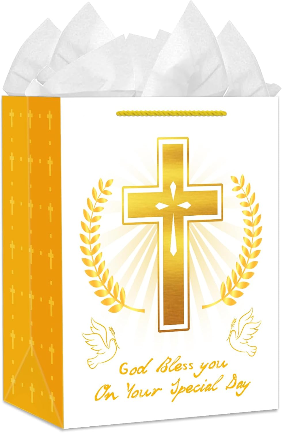 Amazon.com: JUESMOS Gold Cross Religious Gift Bag 13" Christian Gift ...