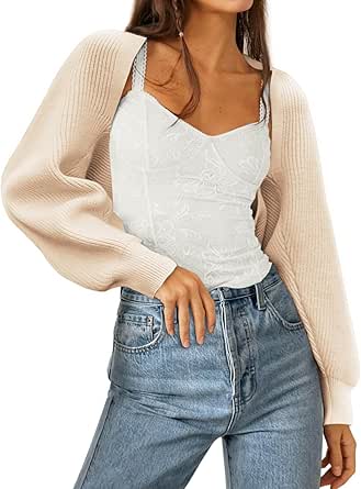 Zwurew Women's Bolero Shrug Sweater 2025 Knitted Long Sleeve Open Front ...