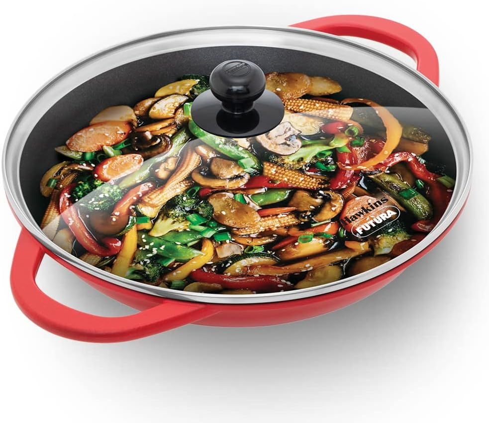 Buy Hawkins 3 Litre Shallow Kadhai, Die Cast Non Stick Frying Pan with ...
