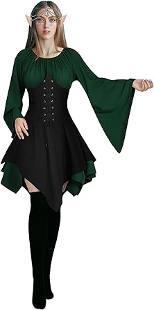 Amazon.com: DANBAIEGG Disfraz de elfo medieval para mujer, vestido ...