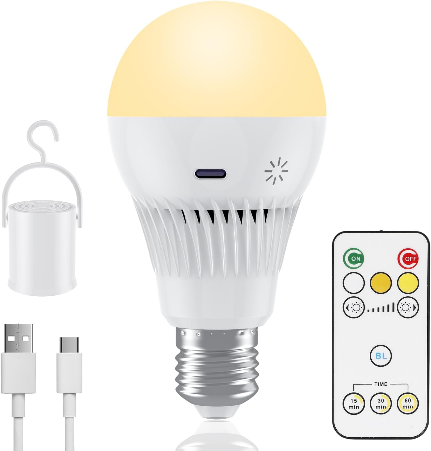 USB C Ampoule Rechargeable Avec Télécommande, 7W LED Batterie, E27 ...