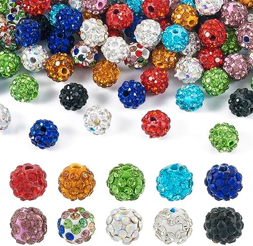 Amazon.com: Cheriswelry 100Pcs 8mm Crystal Pave Disco Ball Rhinestone ...