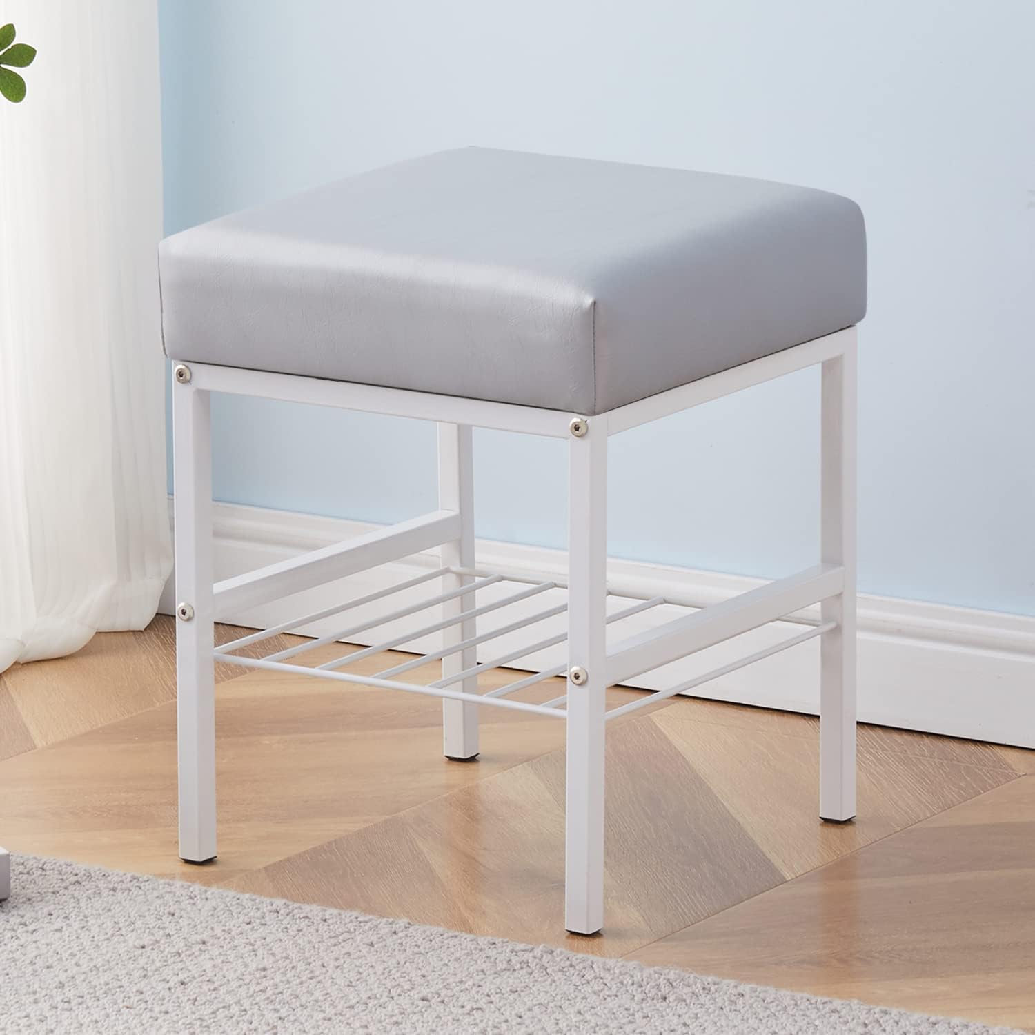 Amazon.com: Small Foot Stool Ottomans, Square Vanity Stool with Metal X ...