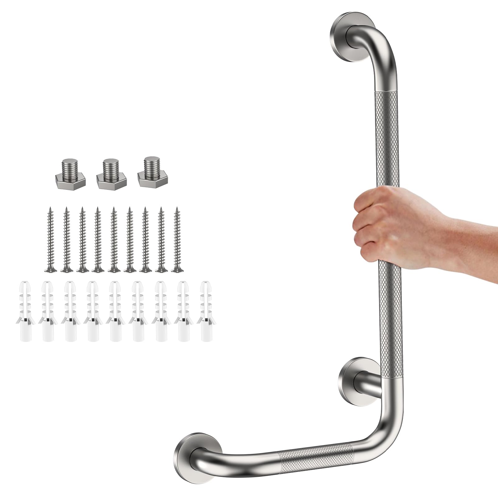 Amazon.com: Brushed Nickel Angled Grab Bar 12x24 Inch, iHansee Bathroom ...