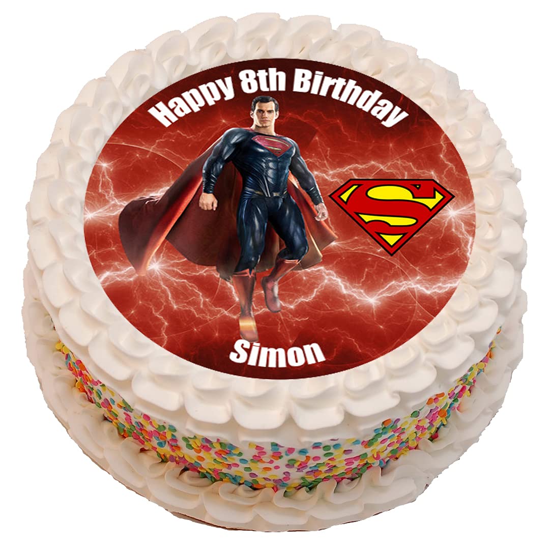 Buy Superman Personalised PRECUT Cake Topper 8 Inch Round Edible Icing ...