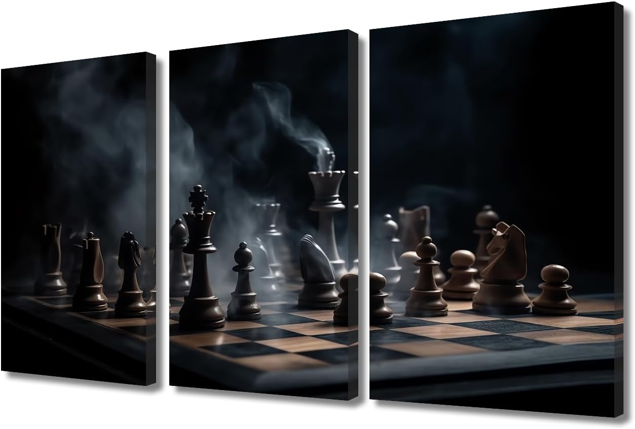 Amazon.com: Chess Board Game Home Decor Wall 3 Panels Chess Pictures ...