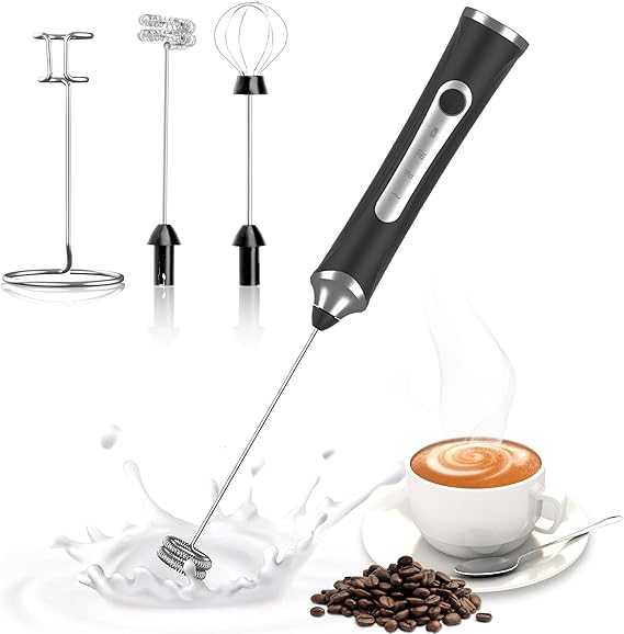 Milk Frother, USB Rechargeable Handheld Electric Whisk, 3-Speed ...