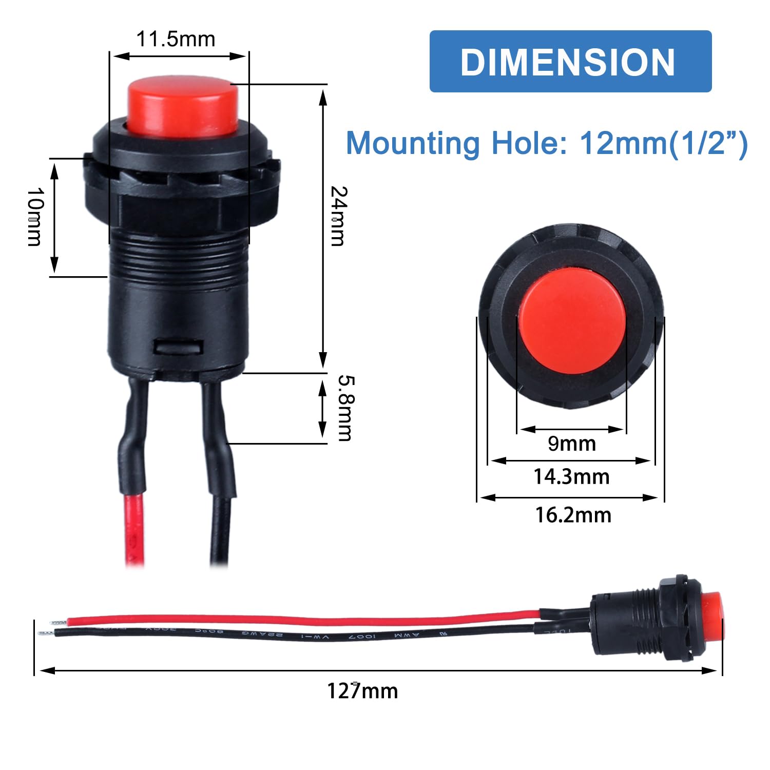 Snapklik.com : DMWD 12-Pack 12mm Mini Latching Push Button Switch AC ...