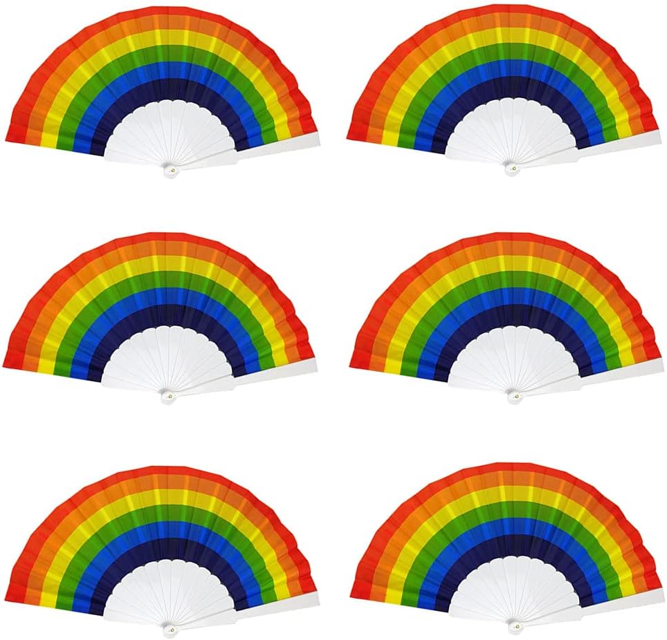 Amazon.com: TKMOS 12 Pack Rainbow Folding Fans Colorful Hand Held Fan ...