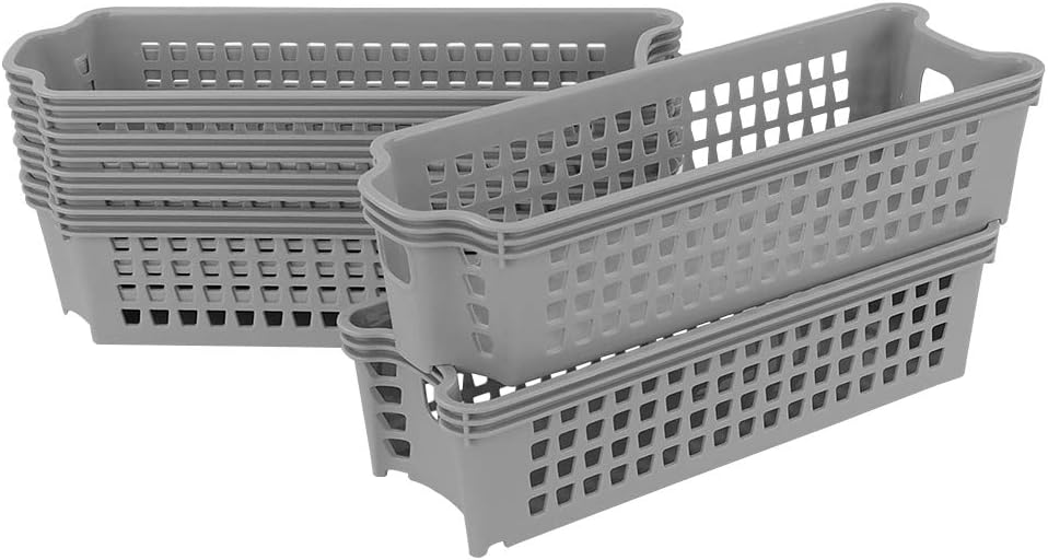 Cadineer 6 Packs Storage Basket with Handles, Plastic Grey Baskets ...
