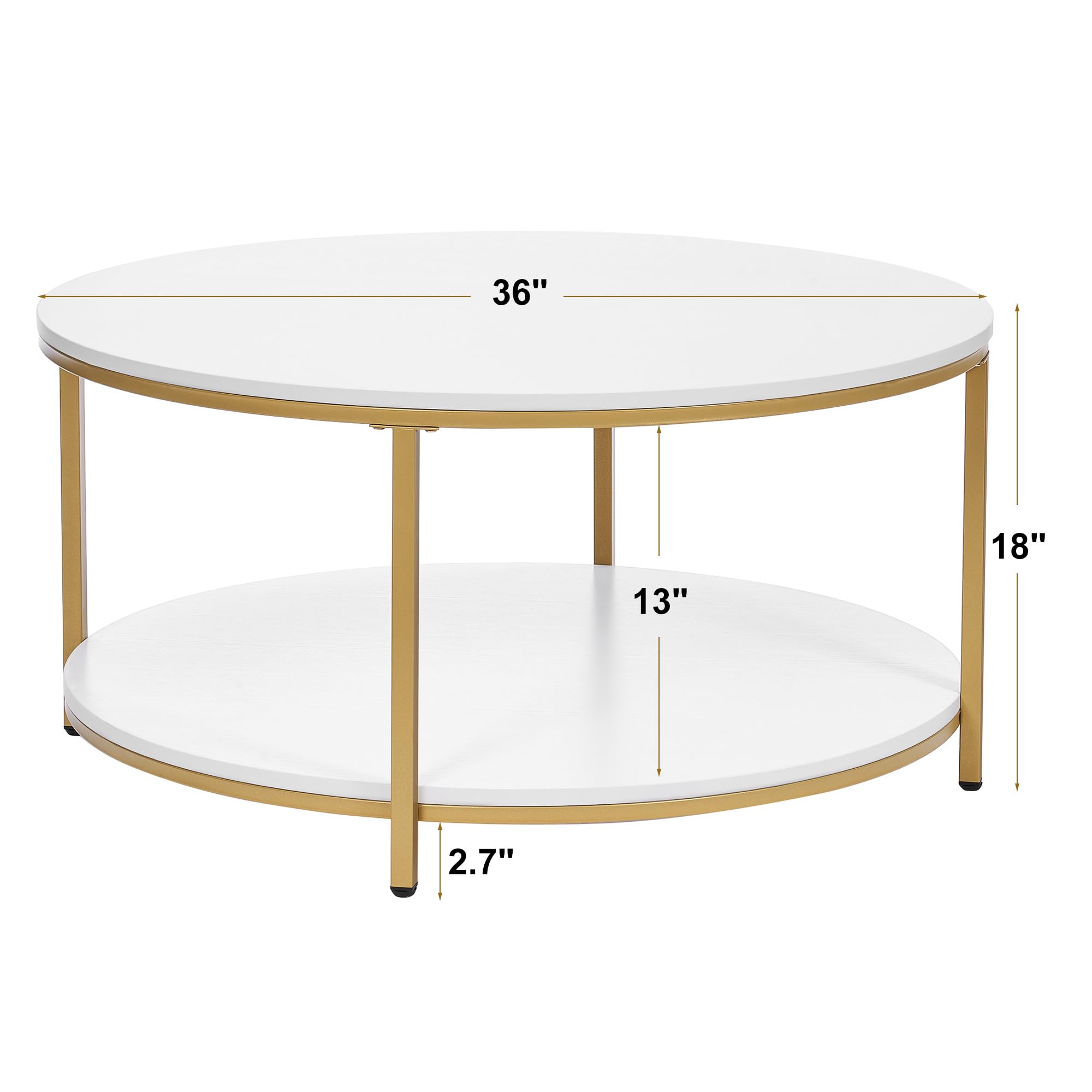 BEWISHOME Round Coffee Table, 2-Tier Coffee Table with Storage, Modern ...