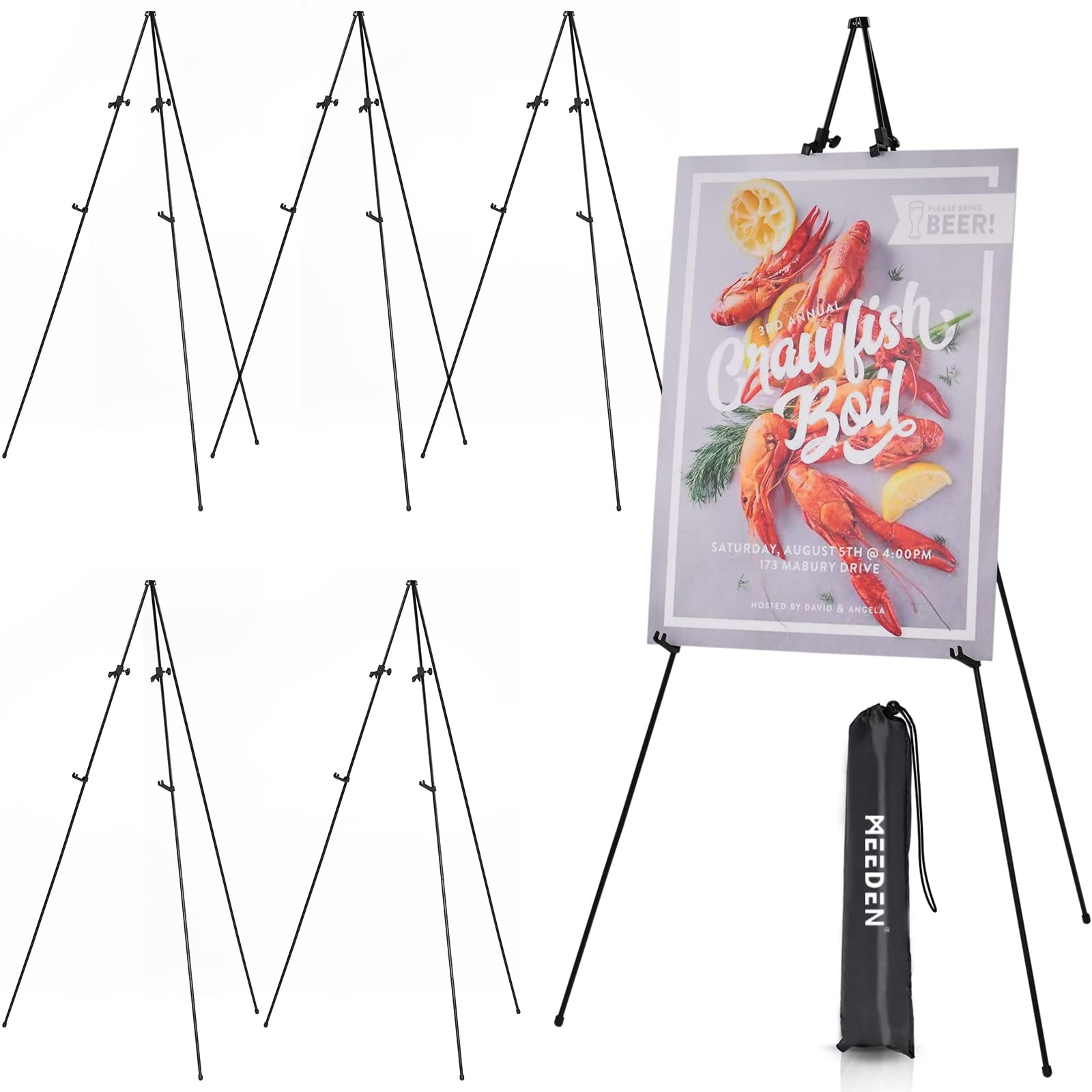 MEEDEN 6-Pack Steel Folding Tripod Display Easel - 63'' Tall Adjustable ...