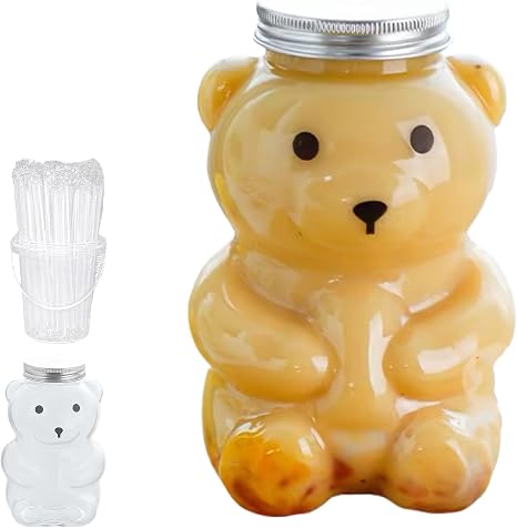 Teddy Bear Cup with Lid and Straw, 10/20Pcs New Bear Cup, Made of Pet ...