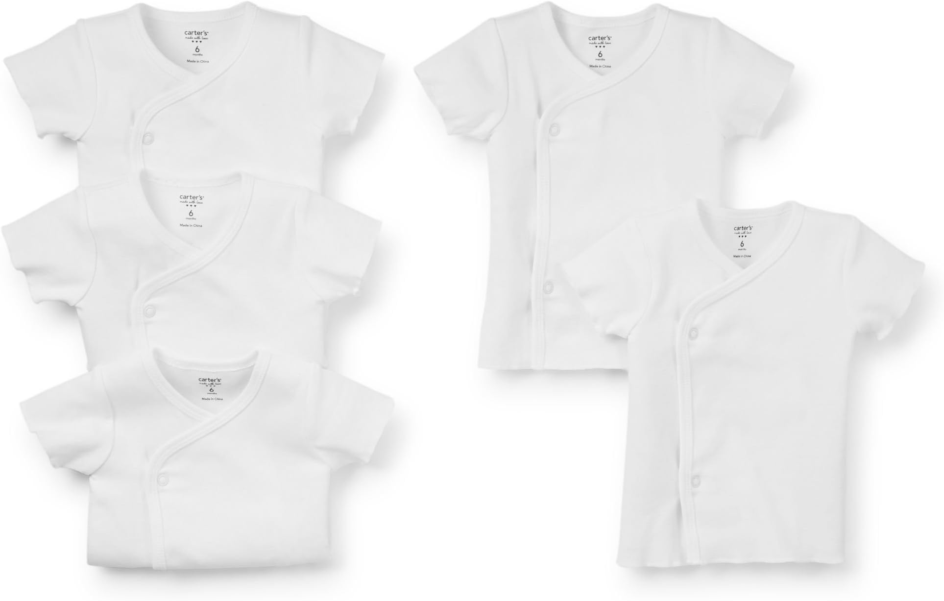Amazon.com: Carters Unisex Baby 5-Pack Side-Snap T-Shirts - White ...