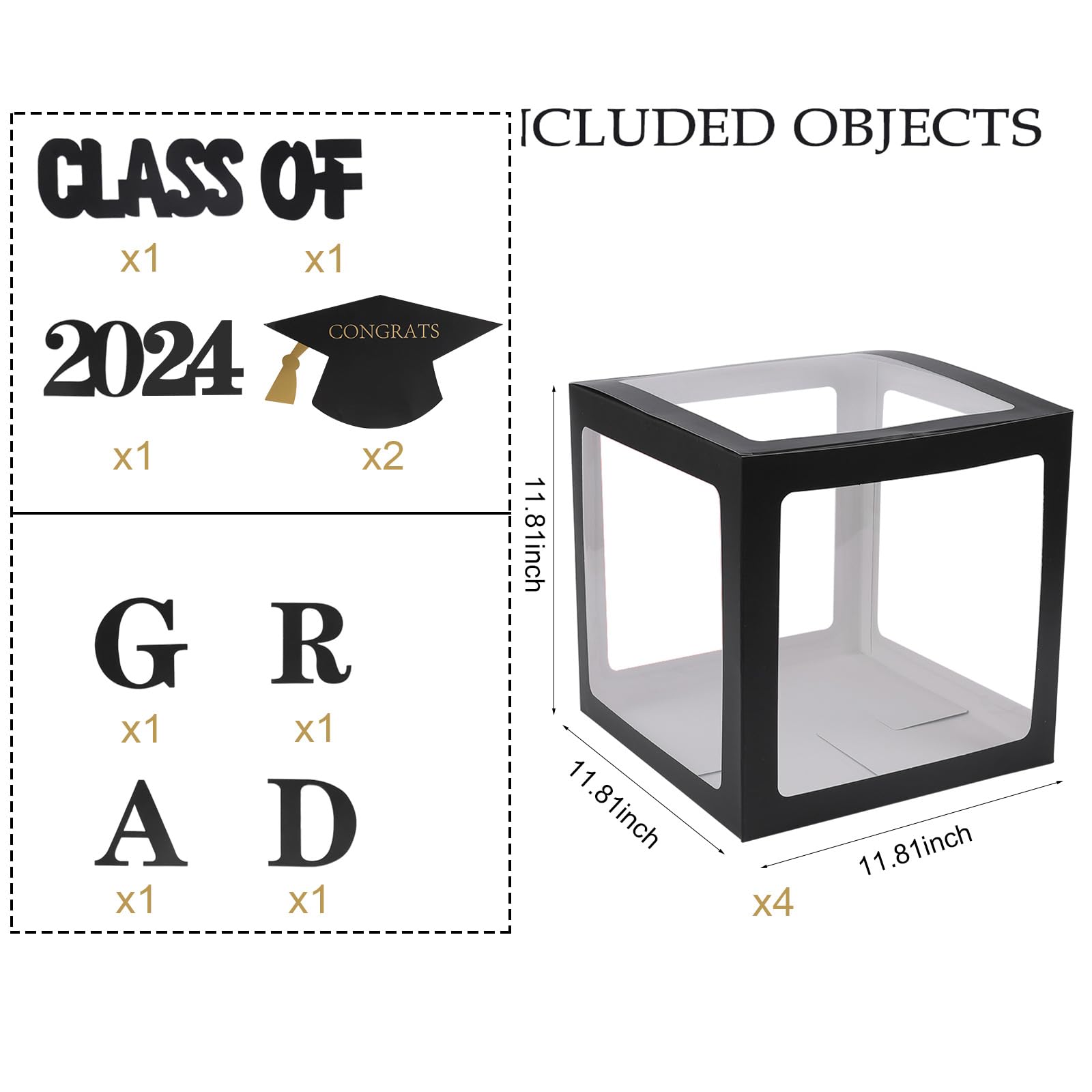 Snapklik.com : 2024 Graduation Balloon Boxes Decorations, 4 Pieces ...