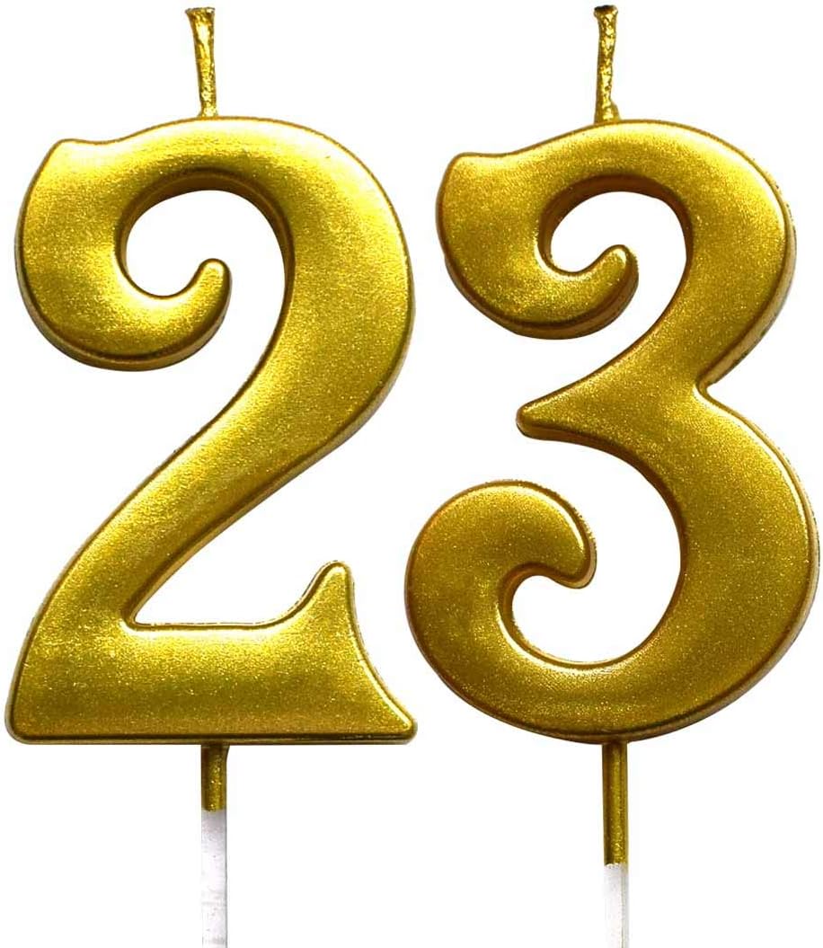 Amazon.com: MAGJUCHE Gold 23rd Birthday Numeral Candle, Number 23 Cake ...