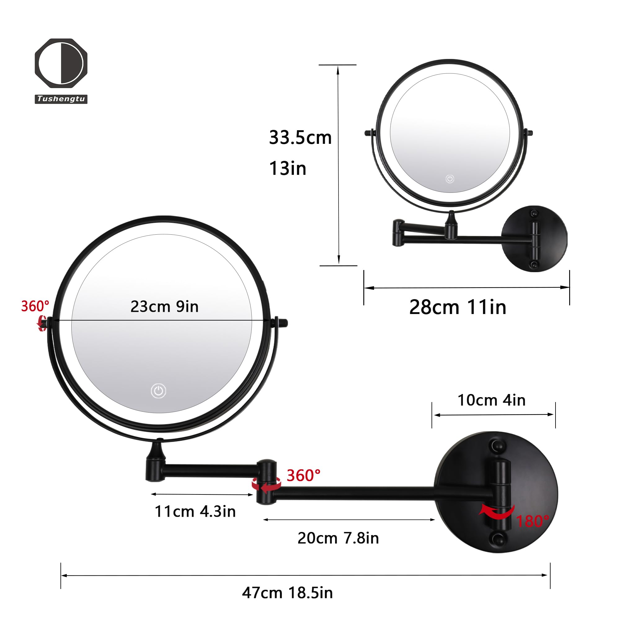 Snapklik.com : 9" Large Black Wall Mount Magnifying Mirror
