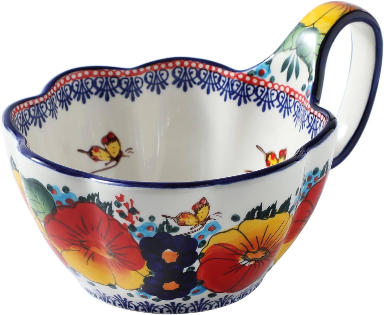 Amazon.com: Polish Pottery Loop Handle Bowl - Crimson Bells : Home ...