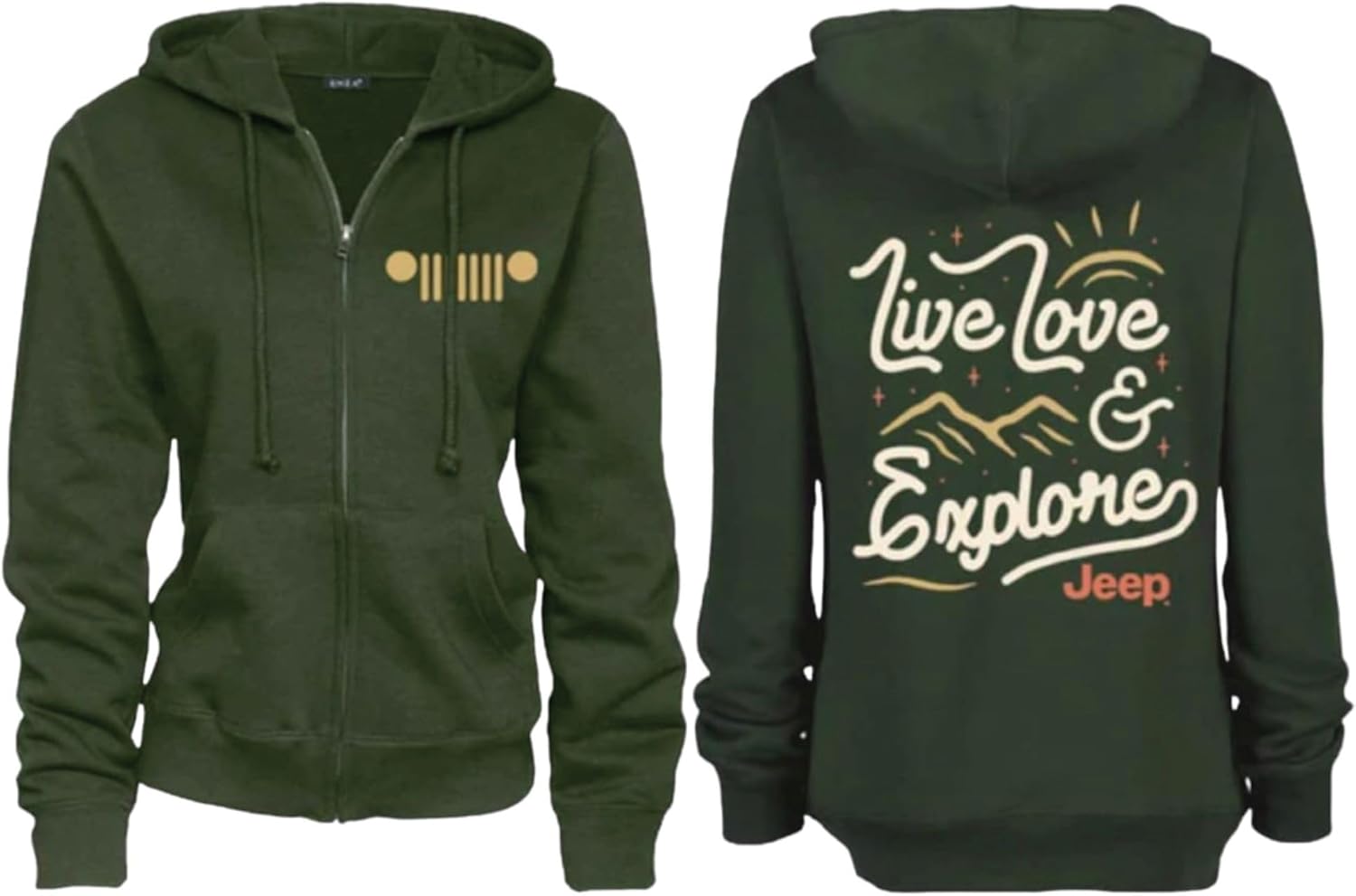 Jeep Ladies Live Love Explore Logo Hoodie Hooded Sweatshirt - Olive ...