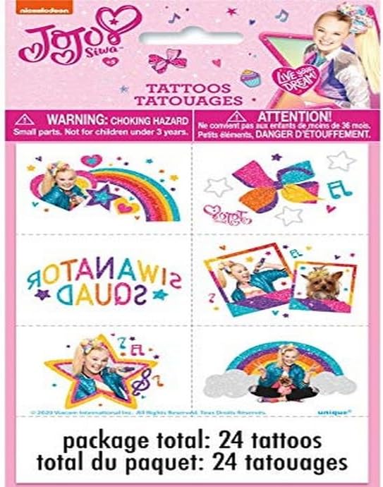 Amazon.com: Unique JoJo Siwa Assorted Temporary Tattoos (Pack of 24 ...