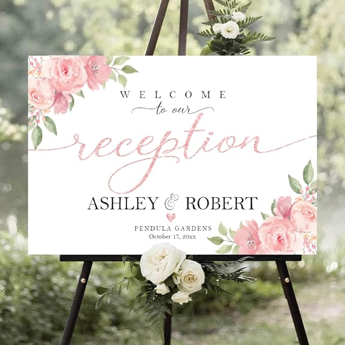 Amazon.com: Personalized Wedding Reception Welcome Sign, Elegant Custom ...