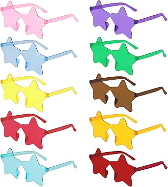 ZALAON Rimless Star Glasses,10 Pieces Star Shaped Party Glasses Colored ...