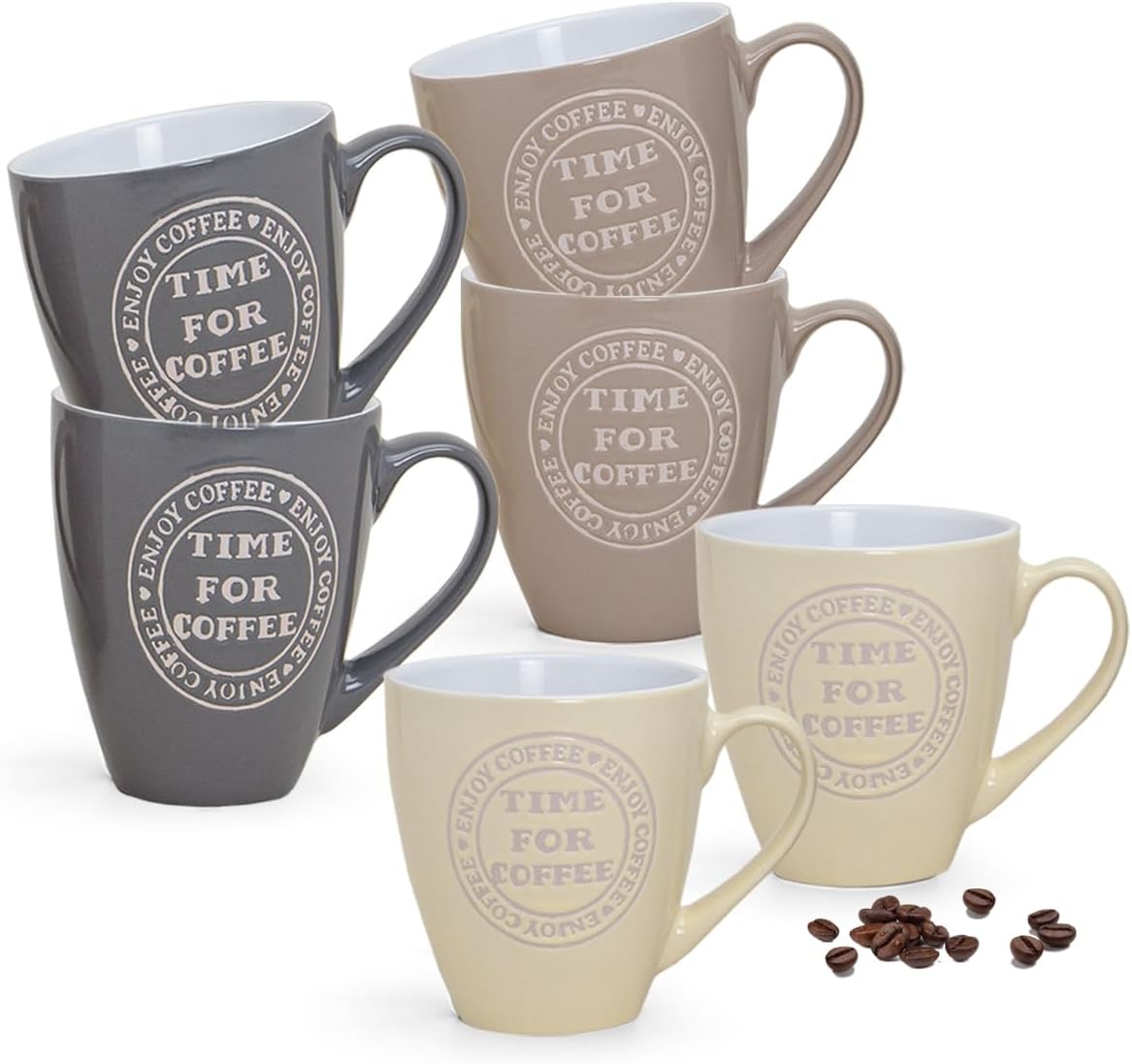 Amazon.de: Jumbo Tassen 6er Set mit Spruch "COFFEE TIME" in creme ...