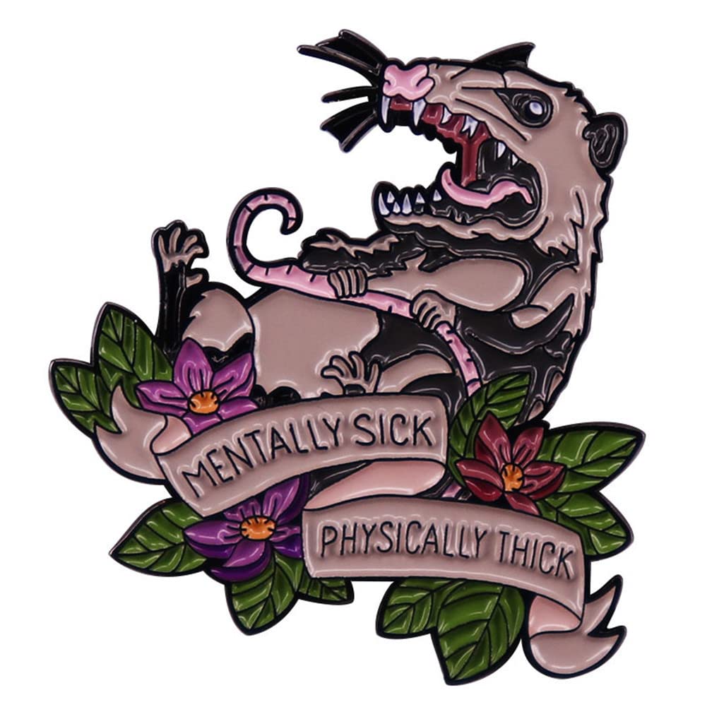 Amazon.com: LATINDAY Possum And Flowers Enamel Pin MENTALLY SICK ...
