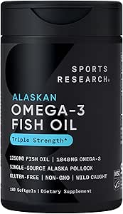 Sports Research Triple Strength Omega 3 Fish Oil - Burpless Fish Oil Supplement w/EPA & DHA ...
