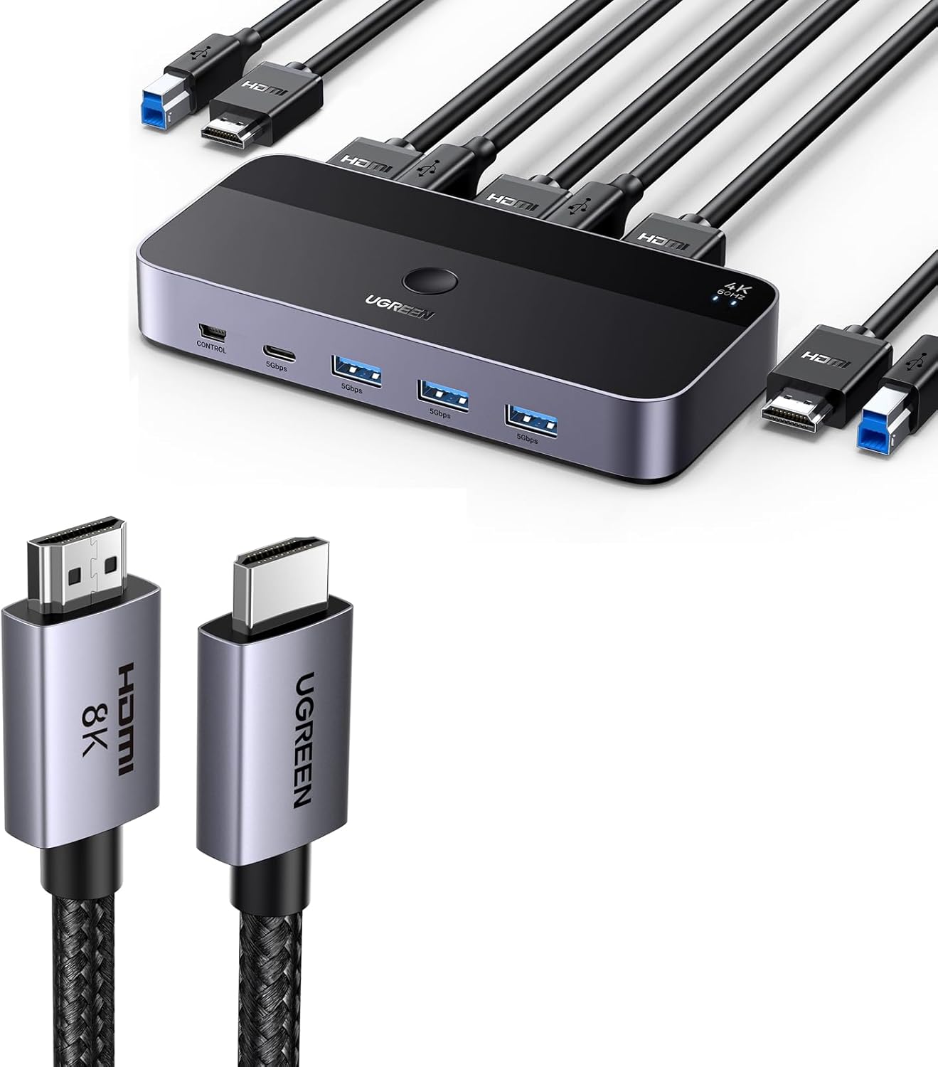 Amazon.com: UGREEN USB 3.0 HDMI KVM Switch with 4 USB 3.0 Ports (3 USB-A+1 USB-C) 4K@60Hz Bundle ...