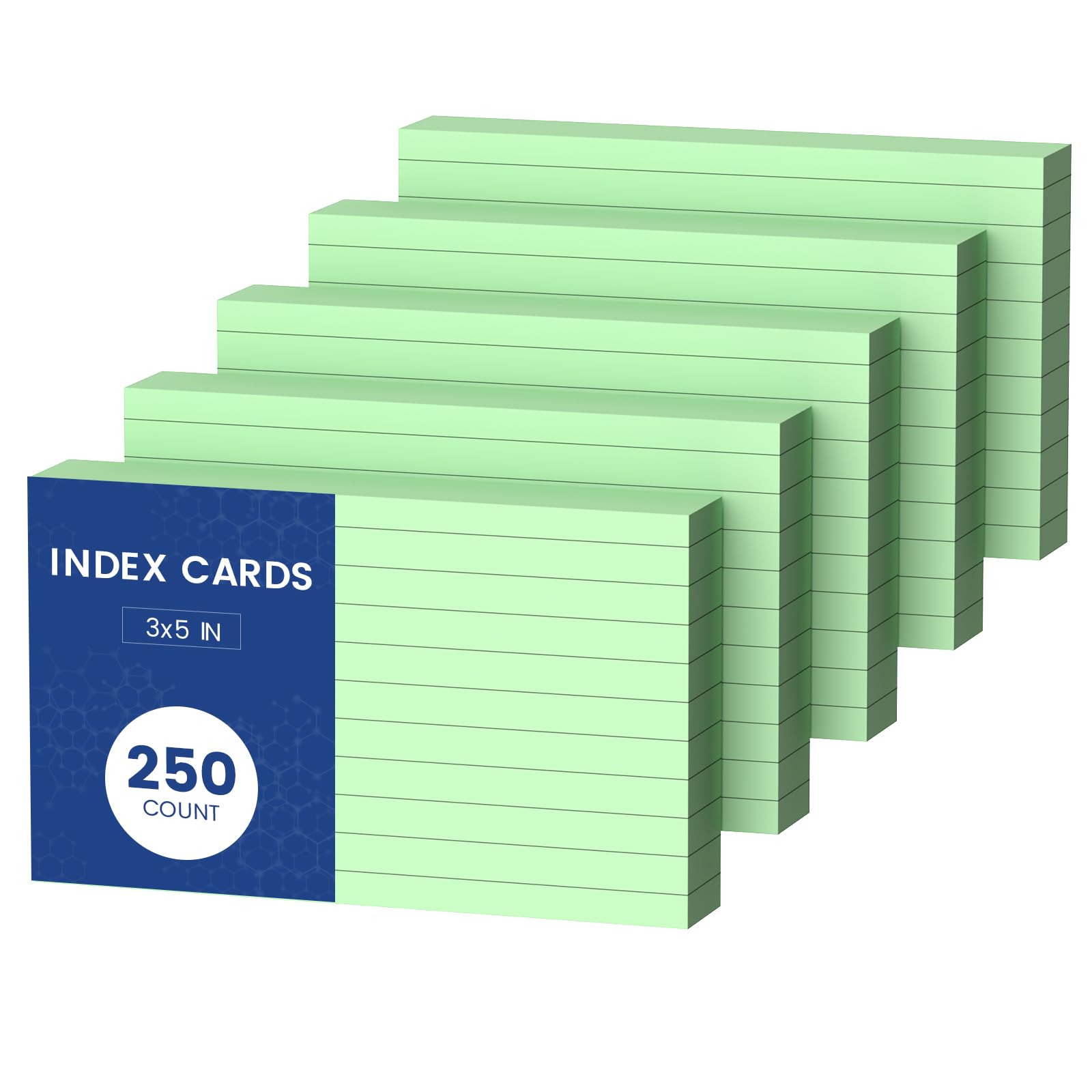 Snapklik.com : Green Index Cards 3x5, 250 Count Notecards 3x5 Lined, 3 ...