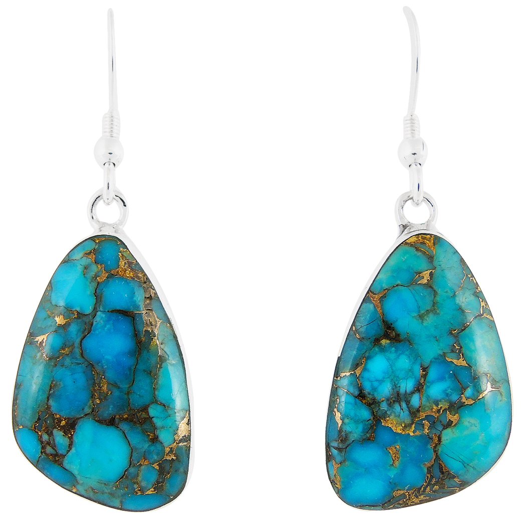 Amazon.com: Turquoise Earrings 925 Sterling Silver & Genuine Copper ...
