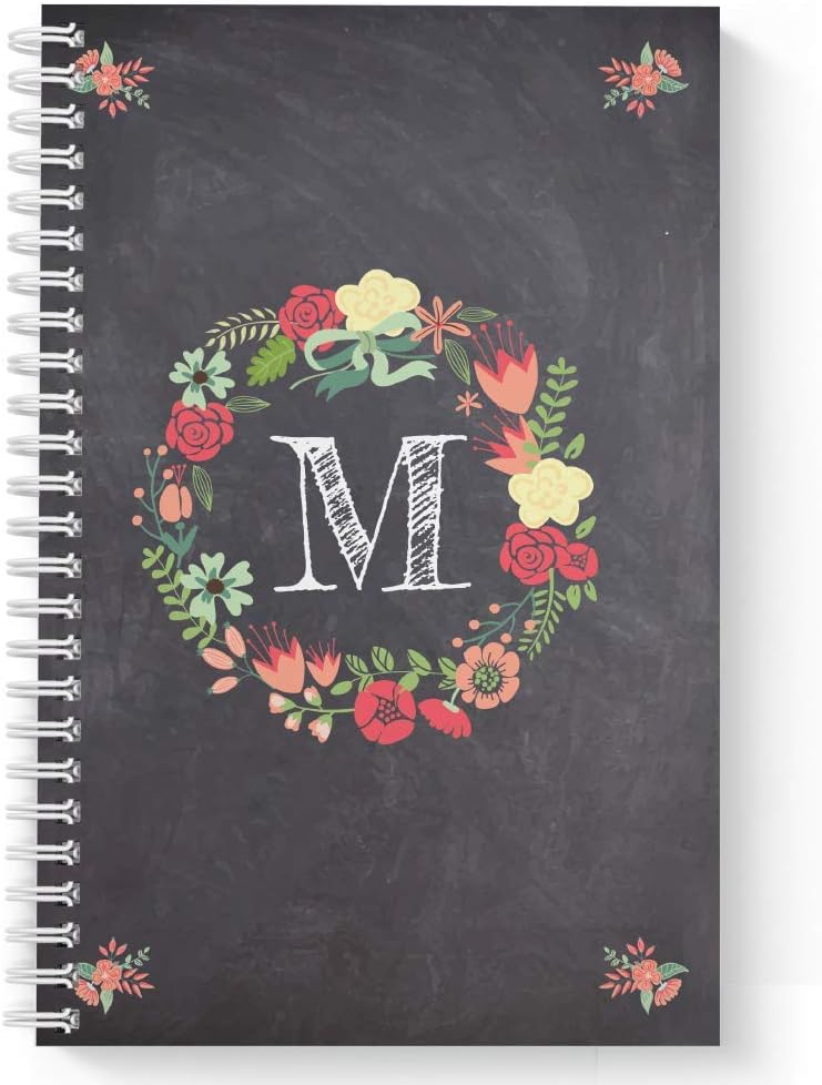 Amazon.com : Floral Wreath Monogram "M" Notebook/Journal, Laminated ...