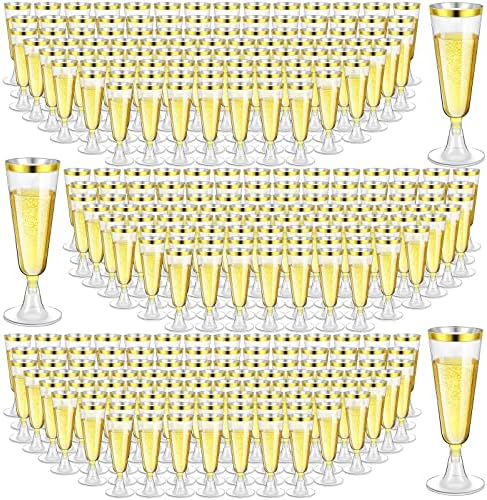 Amazon.com: Munfix 100 Pack Gold Plastic Champagne Flutes, 5 Oz Clear ...
