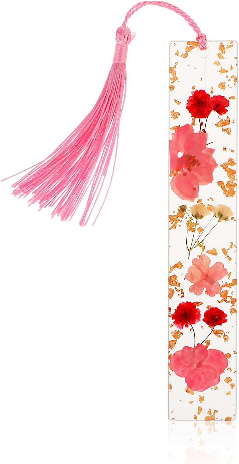 Dimeho Dried Flower Book Marks Clear Floral Bookmarks with Tassels ...