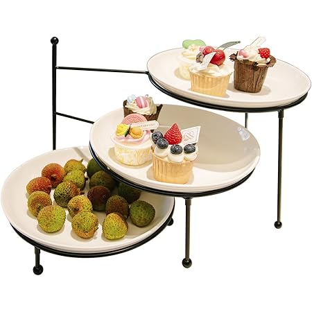 Amazon.com: HPC Decor 3 Tiered Serving Stand w/White Porcelain Plates ...